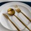 Jogo de Talheres Minimalista Dourado Ouro 24 Peças - Botonnê